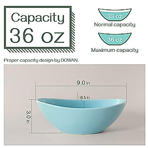DOWAN 9" Porcelain Serving Bowls, Large Serving Dishes, 36 Ounce for Salads, Side Dishes, Pasta, Oval Shape, Microwave & Dishwasher Safe, Good Size for Dinner Parties, Set of 4, Turquoise