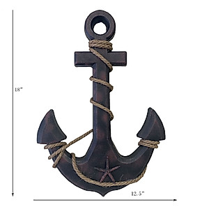 Rainbow Handcrafts Rustic Nautical Wooden Anchor with Rope Crosses Wall Art Decor,Hanging Wood Crossbar Anchor Decorative Home Bathroom Office Beach Themed Home Decoration 18''H