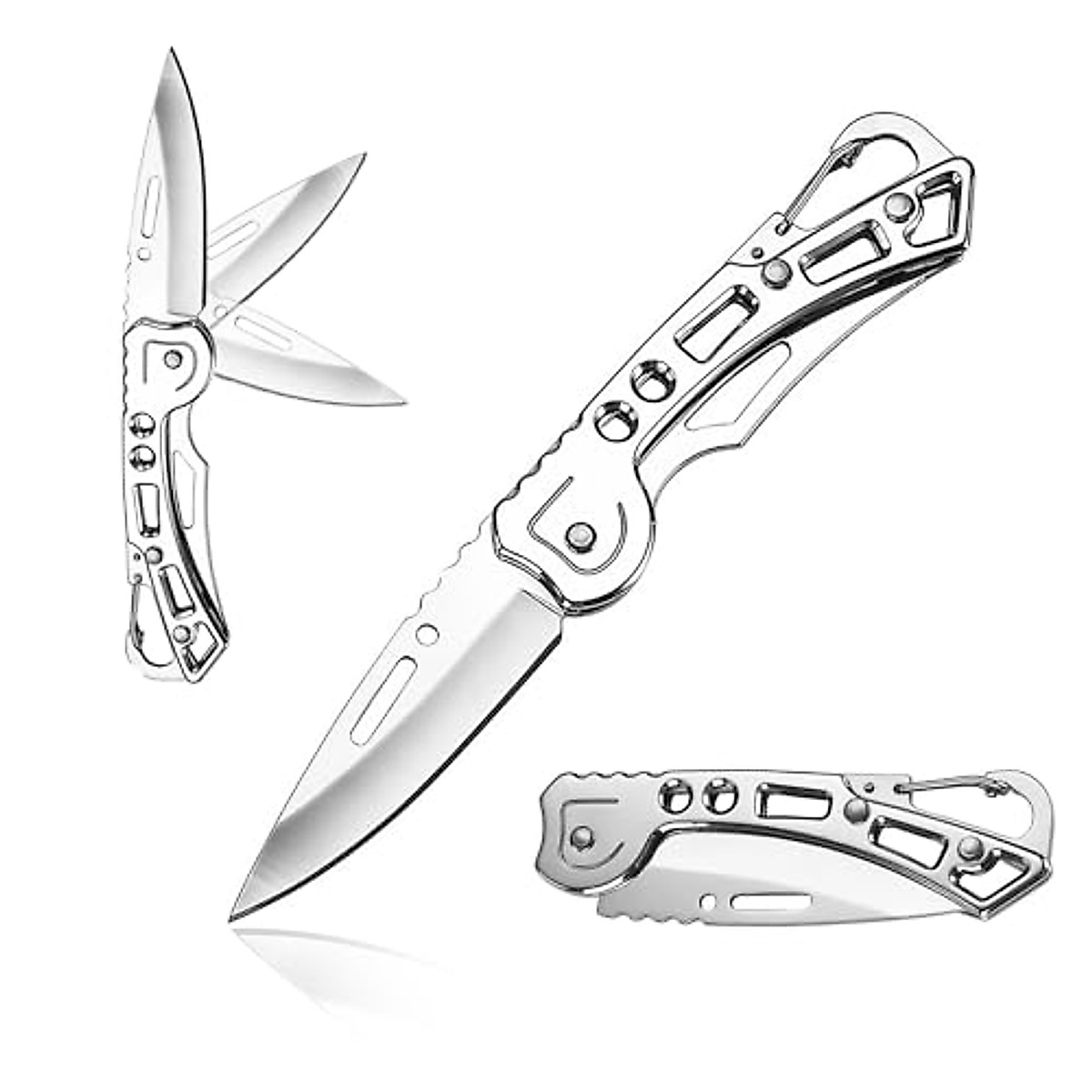 Gerderk 6 Pack Folding Pocket Knife, Pocket Knife with Chain, Only 2.5 in. Blade - EDC Knife for Camping Hiking Fishing for Men and Women (Silvery)