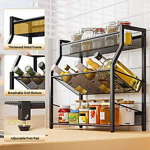 Dunatou 3 Tier Spice Rack, Kitchen Storage Organizer Shelf for Countertop, Metal Seasoning Storage Shelf with Guardrail and Mesh Design for Kitchen, Countertop, Dining Room, Black