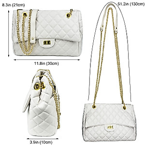 Rejolly Quilted Shoulder Bags for Women PU Leather Ladies Crossbody Handbag Stylish Envelope Purse with Chain Strap (Cream White)