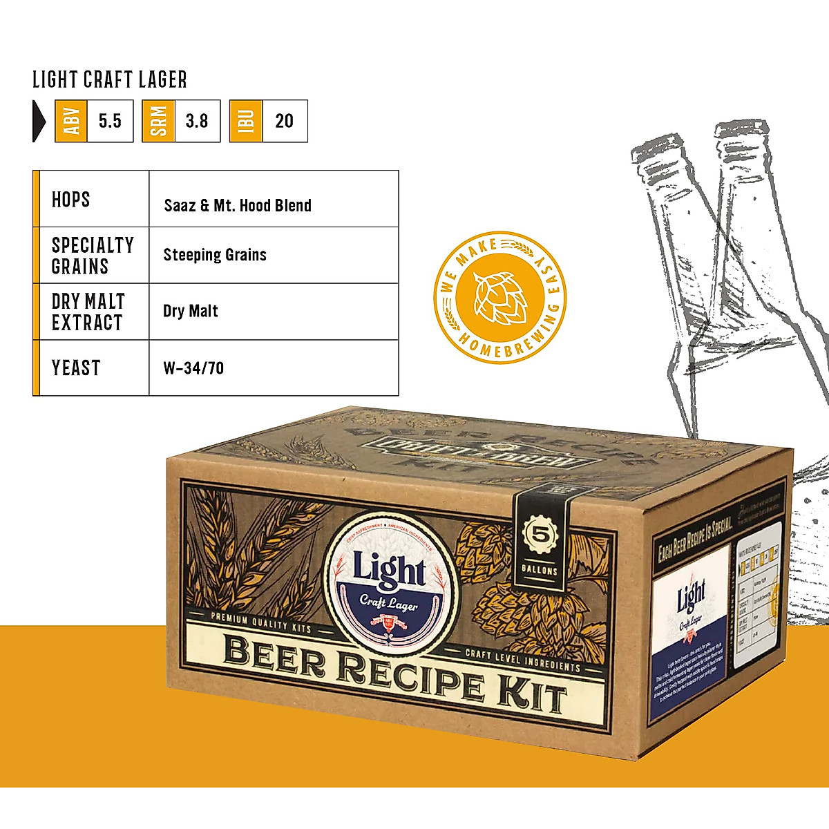 Craft a Brew - Beer Recipe Kit - Light Lager - Home Brewing Ingredient Refill - Beer Making Supplies - Includes Hops, Yeast, Malts, Extracts - 5 Gallons