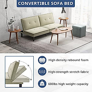 FONTOI Futon Sofa Bed Memory Foam Couch Sleeper Daybed Foldable Convertible Loveseat, Khaki Sage