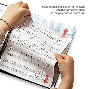 MECCALINE Sheet Music Folder (1 Pack, Black) – 40 Sleeves Display 80 Pages Spiral Binder Organizer for Music Stand – Fits Letter Size 8.5 x 11 Inch – Direct Page Writing with Detachable Name Tag