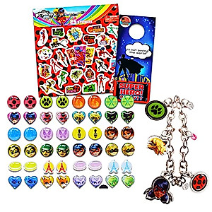 Miraculous Ladybug Jewelry Set for Girls - Bundle with Miraculous Ladybug Charm Bracelet, Earrings, and Stickers (Miraculous Ladybug Bracelet Set)