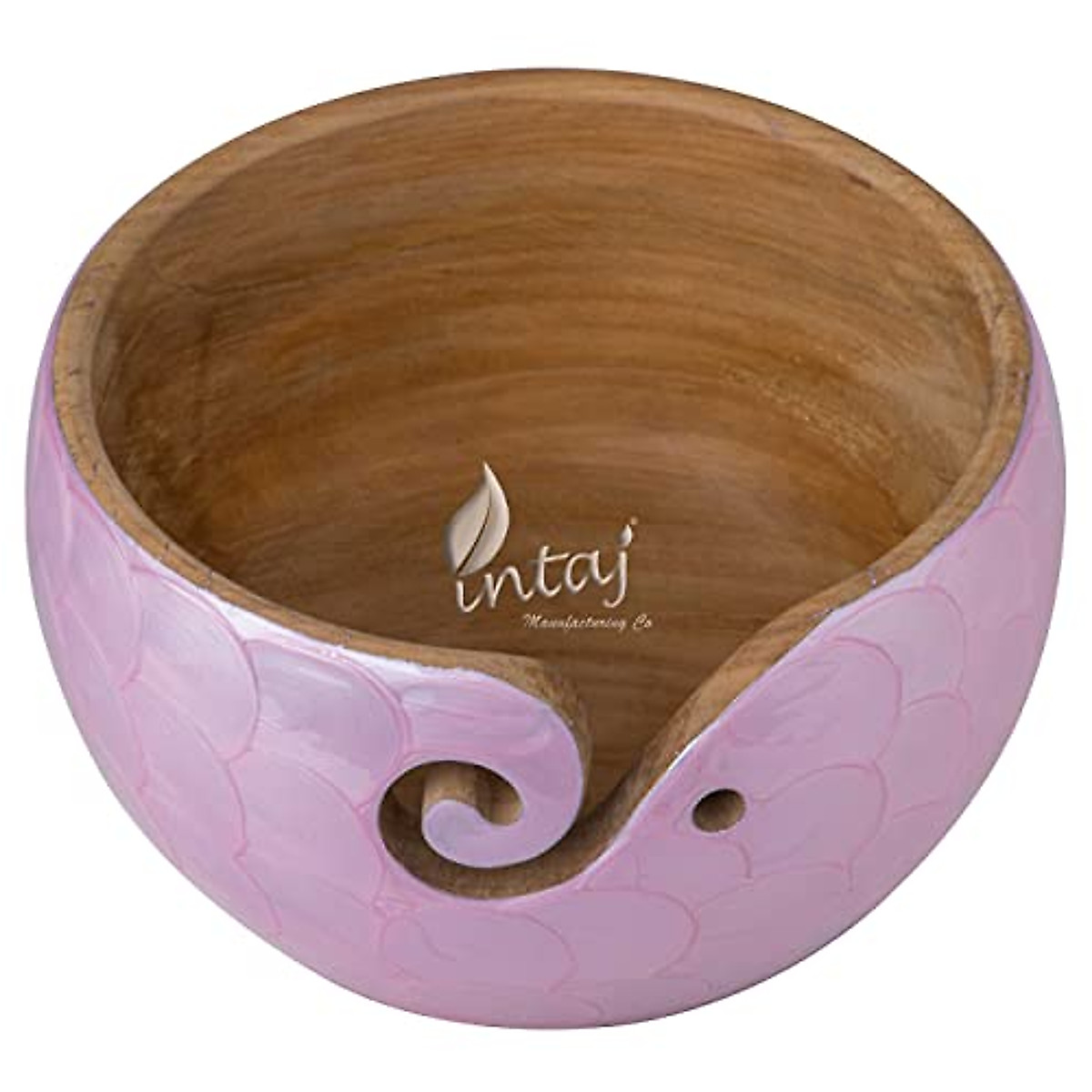 INTAJ Handmade Wooden Yarn Bowl for Knitting Crocheting - Exquisite Rosewood Yarn Storage Bowl Handcrafted - Christmas Gift (XL (7" Dia x 4"H), Rose Gold Pink)