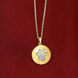 Ross-Simons Diamond-Accented Paw Print Circle Pendant Necklace in 18kt Gold Over Sterling. 18 inches