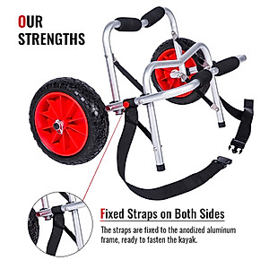 AA Products Kayak Canoe Carrier Cart Dolly Trailer Tote Solid Wheel Tires Hold up to 150 lb, Comes with Secure Buckle Straps