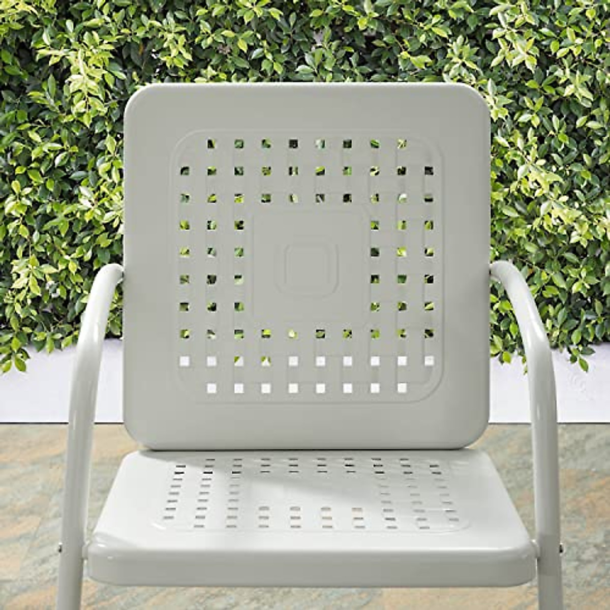 Crosley Furniture Bates 2-Piece Outdoor Chair Set, Retro Metal Patio Chairs for Dining, Porch, Deck, Balcony, White Gloss