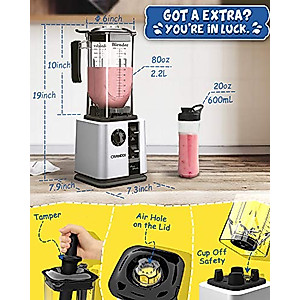 CRANDDI Professional Commercial Blender 1800W, 80oz BPA-Free jar, High-Speed blenders for Shakes and Smoothies, Variable Speed, Self-Cleaning, K95-S
