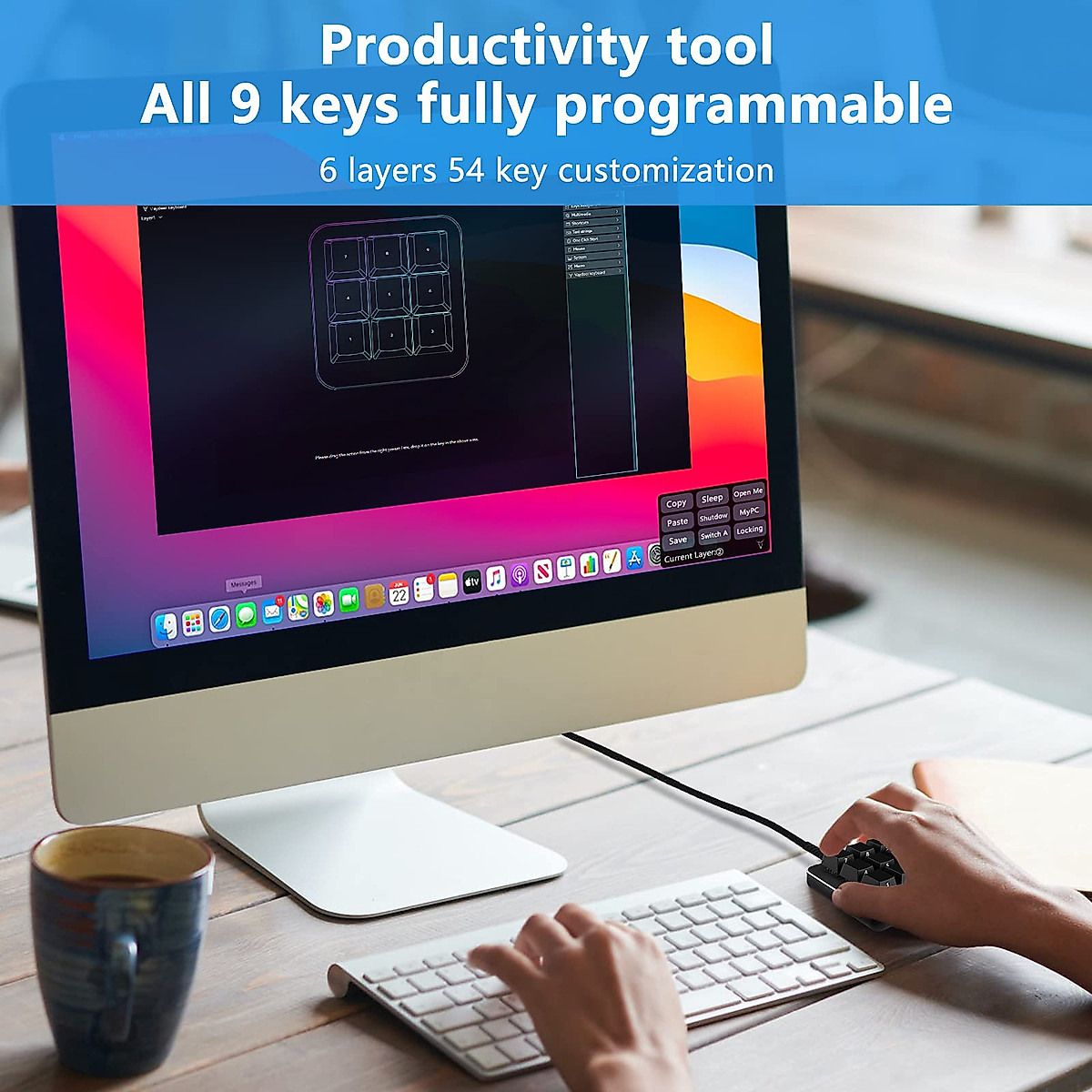 One Handed Macro Mechanical Keyboard,Multifunctional Mechanical Gaming Keypad with 9 Fully Programmable Keys Support NKRO, Hotkeys, One-Click Start, Floating Window and Macro for OS,Windows,Vista
