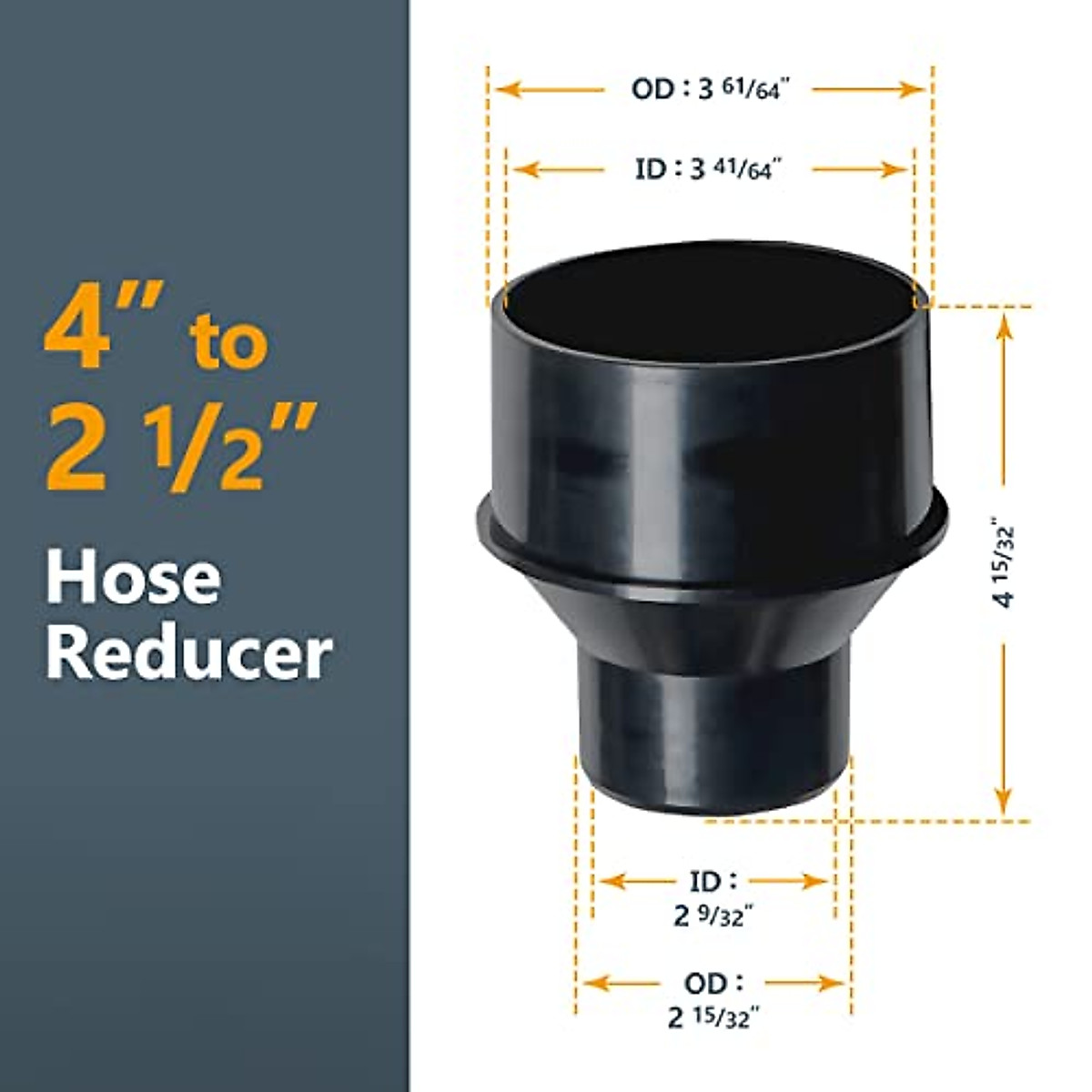 POWERTEC 70322 4" to 2-1/2" Reducer and 4" Dust Control Flex Cuff with Hose Clamps , Black