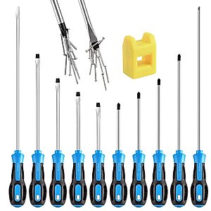 Magnetic long Screwdriver Set 10 PCS,5 Phillips and 5 Flat Head Precision Screwdriver,Professional Cushion Grip and Non-Slip for Repair Home Improvement Craft