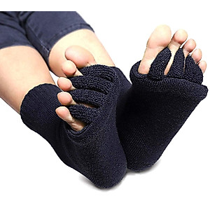 AIBEARTY 3 Pairs Yoga Sport Gym Five Toe Separator Socks Foot Alignment Pain Massage Toeless Socks