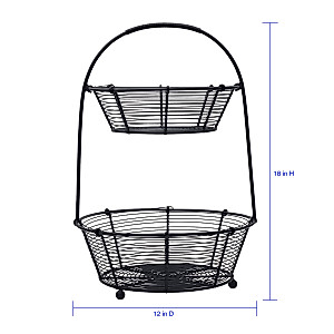 Gourmet Basics by Mikasa Tulsa Fruit Metal Storage Basket, 2-Tier, Black