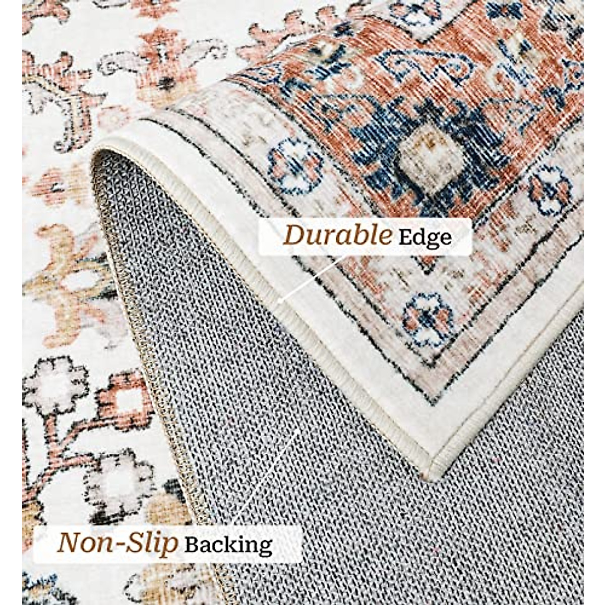 befbee 8x10 Area Rugs for Living Room- Ultra-Thin Stain Resistant Washable Rug, Non-Slip Backing Rugs, Large Room Decor Area Rug (Peach/Grey,8'x10')