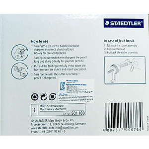 STAEDTLER Mars® 501 180 Rotary sharpener for Round, Triangular, Hexagonal prisma color, pencils, Classic Manual Pencil Sharpener, Desk clamp