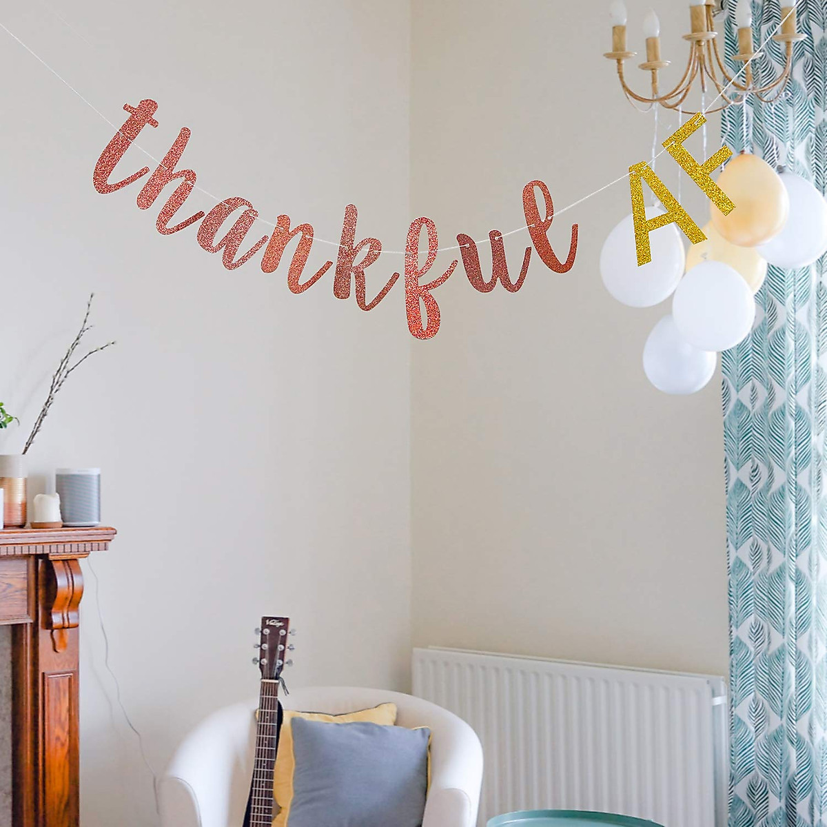 Rose Gold Glitter Thankful AF Banner-Great for Thanksgiving Day Party Decor-Baby Bridal Shower Birthday Party Decorations-Office Work Party Decorations