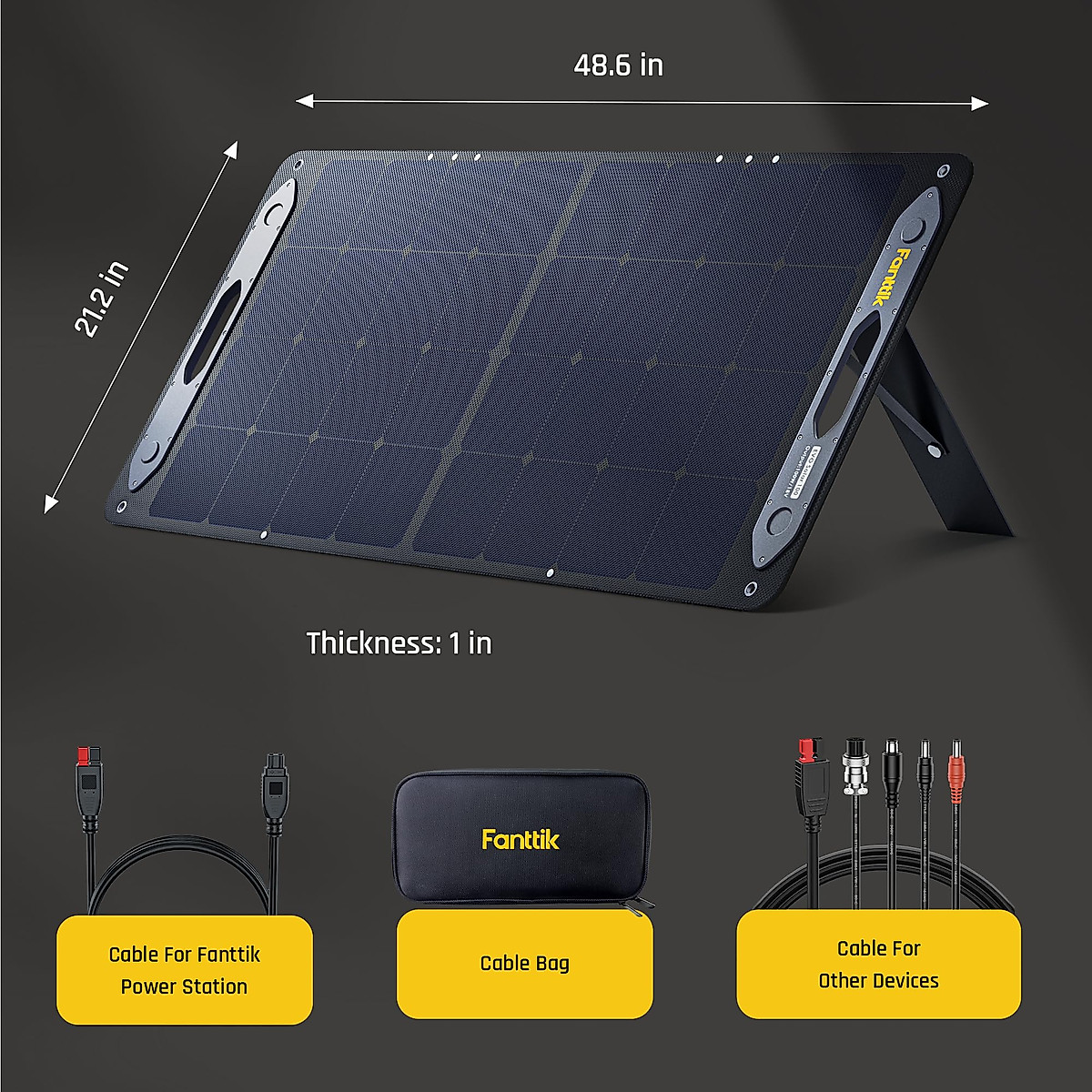 Fanttik 100W Portable Solar Panel, 23% High Efficiency Mono Foldable Solar Panel for Power Station with Adjustable Kickstand, Off Grid System for Camping, Road Trip, Emergency Black