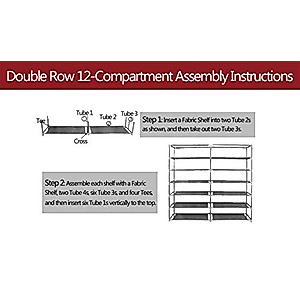 QJing Boot Shoe Rack Storage for Closet, 6 Row 2 Line/Dual Rows 12 Lattices Shoe Rack Organizer, with Non-Woven Fabric Cover,Durable and Stable，Save space,L42.1 x W11.61 x H45.3 (Wine Red)