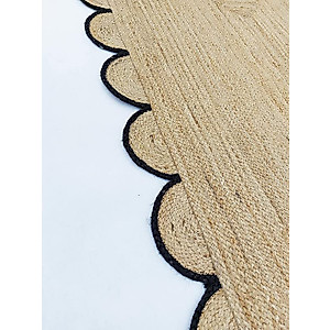 KALVEERA Jute Area Rug for Home and Living Room Décor Rectangular Scalloped Vintage Jute Area Rug Carpet Black 4' x 6'