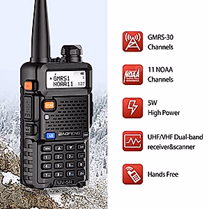 Baofeng UV-5R GMRS Radio Handheld Outdoors Long Range Two Way Radio Rechargeable(Upgrade of Baofeng UV-5R), NOAA Weather Radio Walkie Talkie for Adults