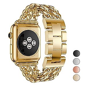 Seoaura Compatible Apple Watch Band 41mm 38mm 40mm, Stainless Steel Metal Cowboy Chain Style Replacement iWatch Series 8 7 6 5 4 3 2 1 SE Nike+ Sports Strap Wristband (Gold, 41mm/38mm/40mm)