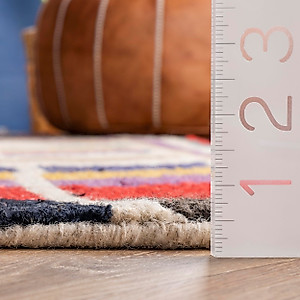 nuLOOM Ofelia Geometric 2x6 Wool Runner Rug for Living Room Bedroom Dining Room Entryway Hallway Kitchen, Multicolor/Black