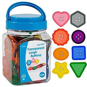 Edx Education Transparent Large Buttons - Mini Jar Set of 60 - Light Box Accessory - Sensory and Fine Motor Skill Development - Math Manipulative - For Ages 18M+
