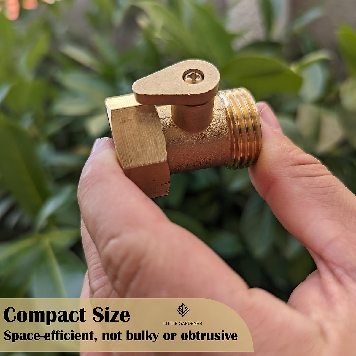Little Gardener Hose Shut Off Valve - GHT 3/4 Inch Brass Garden Hose Valve - Heavy Duty Water Fittings to Connect to Outside Hose Bib - Shutoff Connector and Adapter for Outdoor Faucet Use On Off
