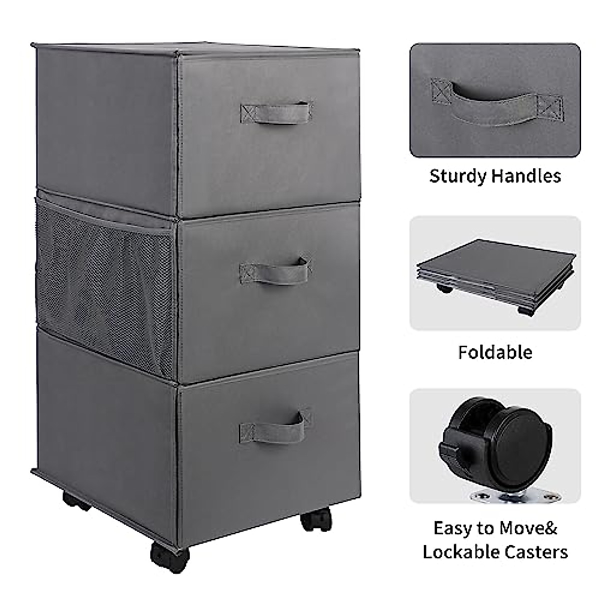 GRANNY SAYS 3 Drawer Storage Organizer, Storage Drawer for Bedroom, Fabric Storage Closet Drawers, Foldable Drawers for Clothing, Gray