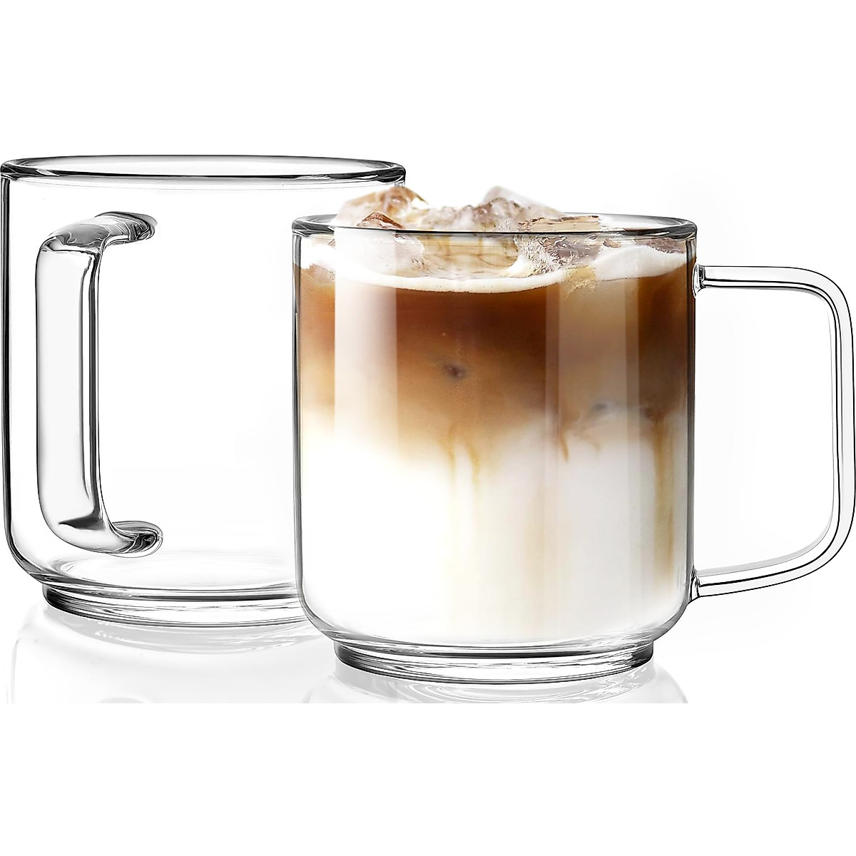 Aquach 22oz Borosilicate Glass Mug Set - Dishwasher and Microwave Safe, Elegant Design for Coffee and Tea, 2-Piece Set