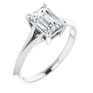 10K Solid White Gold Handmade Engagement Rings 1.0 CT Emerald Cut Moissanite Diamond Solitaire Wedding/Bridal Ring Set for Women/Her Propose Ring Gifts (5)