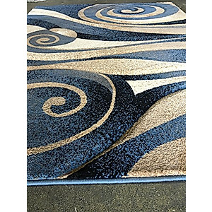 Modern Area Rug Blue Sculpture Design 258 (5 feet 2 inches x7 feet 1inch)