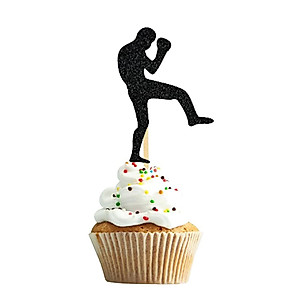 Oringaga 24PCS Boxing Ring Cakecup/Cake Topper Themed Party Decorations Pugilist Infighter Beat Glove Platform Punching Supplies Favors Sport Birthday Event