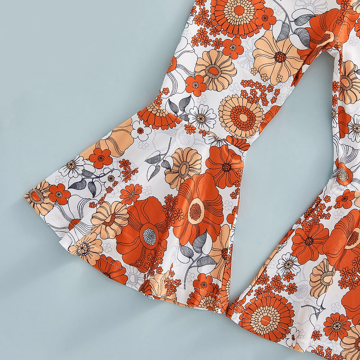 Muasaaluxi Toddler Kid Baby Girls Outfits Short Sleeve Letter Print T-shirt Tops Flared Pants Summer Clothes 1-6Y (Stay Groovy, 2-3T)