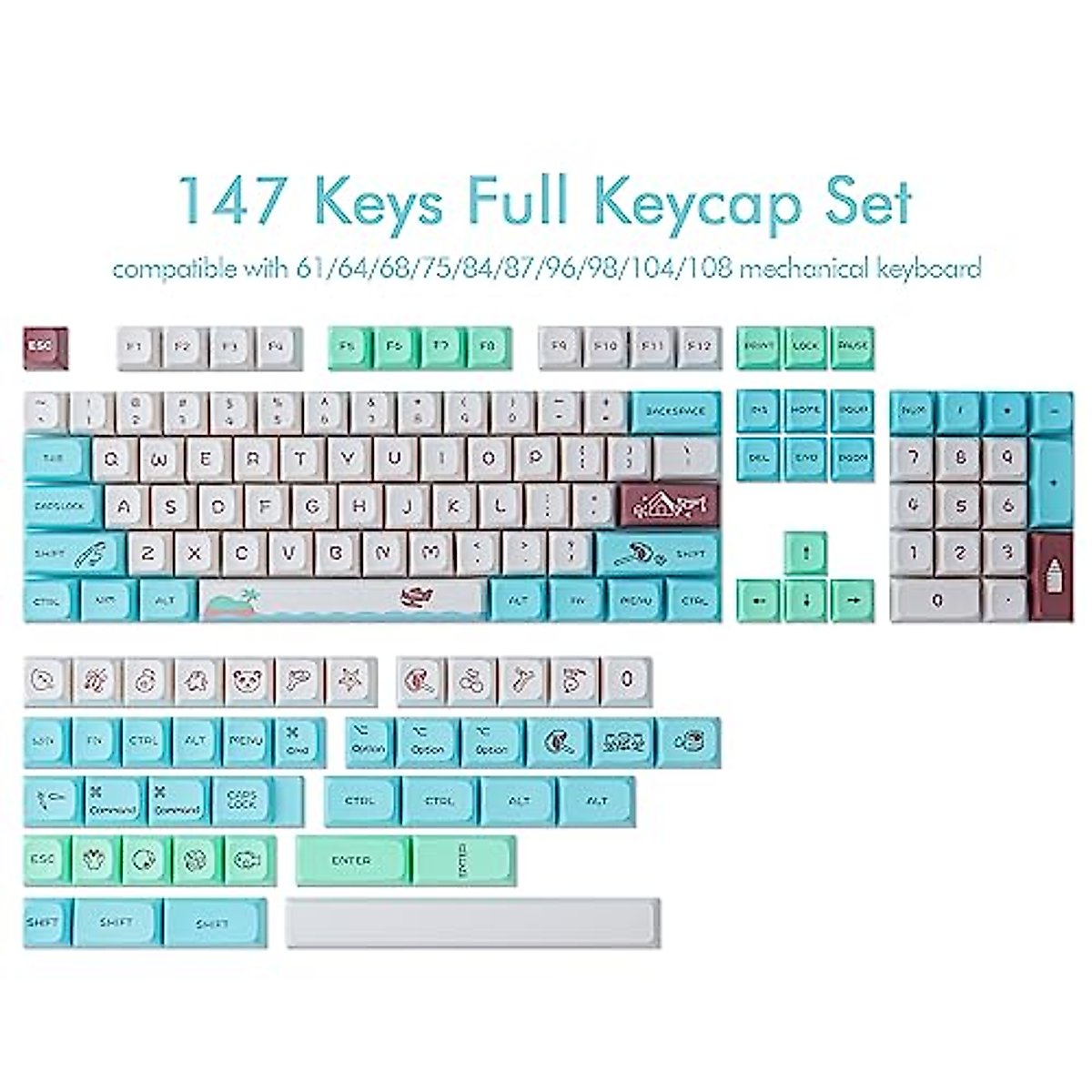 Sunzit PBT Keycaps XDA Profile 147 Keys Animal Forest Keycaps Dye-Sublimation with 7U Spacebar for Cherry MX Switches Mac Windows PC Mechanical Keyboards