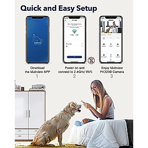 MUBVIEW Cameras for Home Security, Indoor Security Camera, 2.4G WiFi Wired Camera Ideal for Dog/Elder/Baby, Motion Tracking, Two-Way Audio, Pan Tilt, 24/7, 2K Night Vision PK320B-D