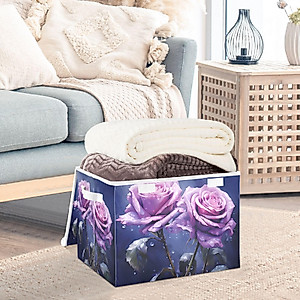 ALAZA Storage Bins Organizer Box Baskets Lidded Clothes for Shelves Closet Purple Rose Dew Collapsible Stackable Storage Cubes Handles