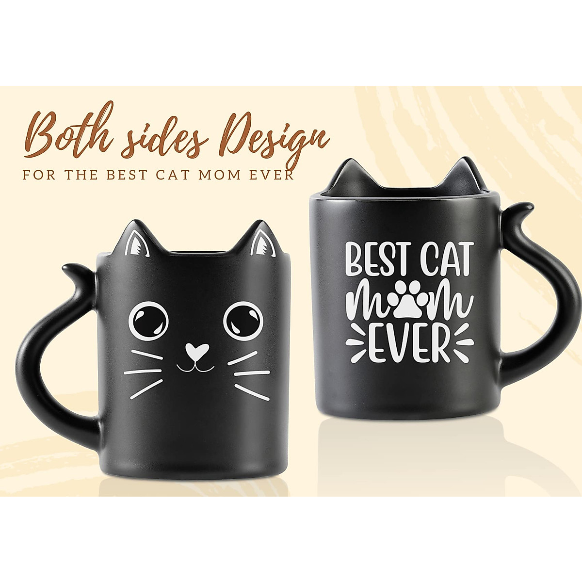 Onebttl Funny Cat Coffee Mug, Cat Mug with Cat Ears and Cat Tail Handle, Cat Gifts for Cat Lovers on Christmas, Birthday - Best Cat Mom Ever