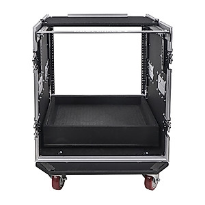 Sound Town 12U PA DJ Pro Audio Rack/Road ATA Case with 2U Drawer, 11U Slant Mixer Top, DJ Work Table, Casters, Pro Tour Grade (MR-DR12UT)