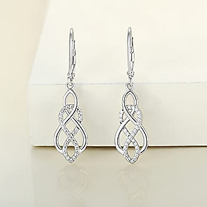 YL Celtic Knot Earrings 925 Sterling Silver Infinity Leverback Earring 18k White Gold Twist Dangle Drop Jewelry