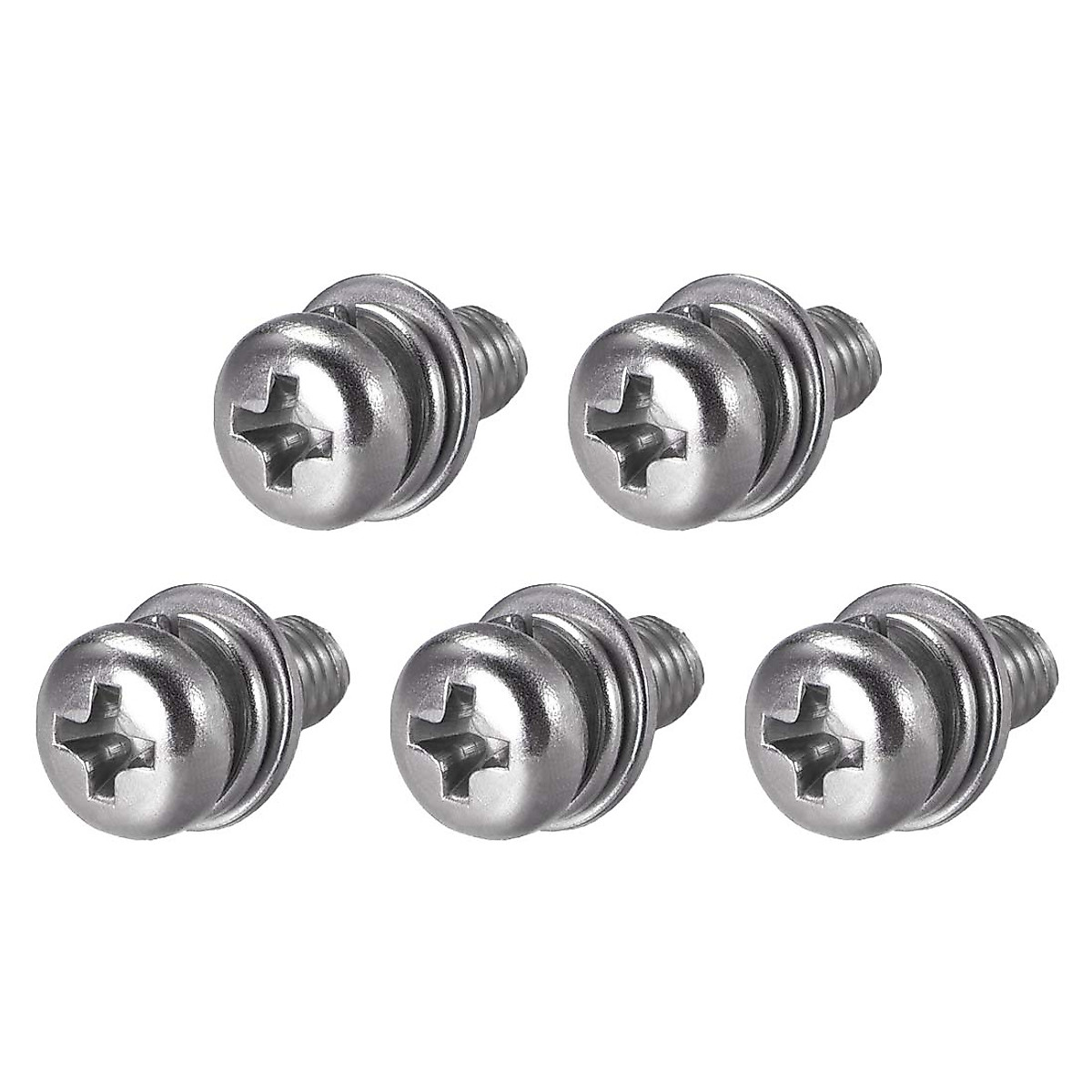 uxcell M5 x 12mm Stainless Steel Phillips Pan Head Machine Screws Bolts Combine with Spring Washer and Plain Washers 5pcs