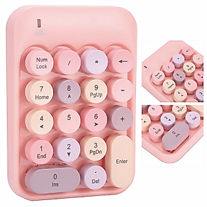 S erounder Wireless Numeric Keypad, Mini Digital Numpad 18 Keys Ergonomic Number Pad Keyboard with 2.4G USB Receiver & Cholate Keycap for LaptopPCDesktop(Pink)