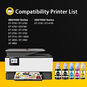 GILIMEDIA Compatible Ink Bottle Replacement for Epson 502 Refill | for Ecotank ET-4760 ET-2760 ET-2750 ET-3760 ET-3750 ET-4750 ET-3830 ET-2850 ST-2000 Printer, 5 Packs(2 Black/Cyan/Magenta/Yellow)