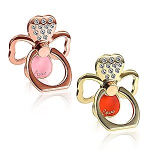 Dynippy Cell Phone Ring Holder Finger Ring Stand - 2 Pack Kickstand Metal 360°Rotation Grip Holder Compatible with iPhone, Galaxy and Most of Phones, Tablet and Case (Pink and Red)