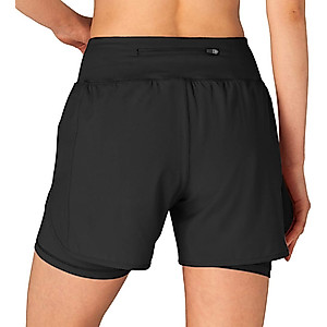 Gopune Women's 2 in 1 Running Shorts Workout Athletic Gym Yoga Shorts with Phone Pockets Black,XL