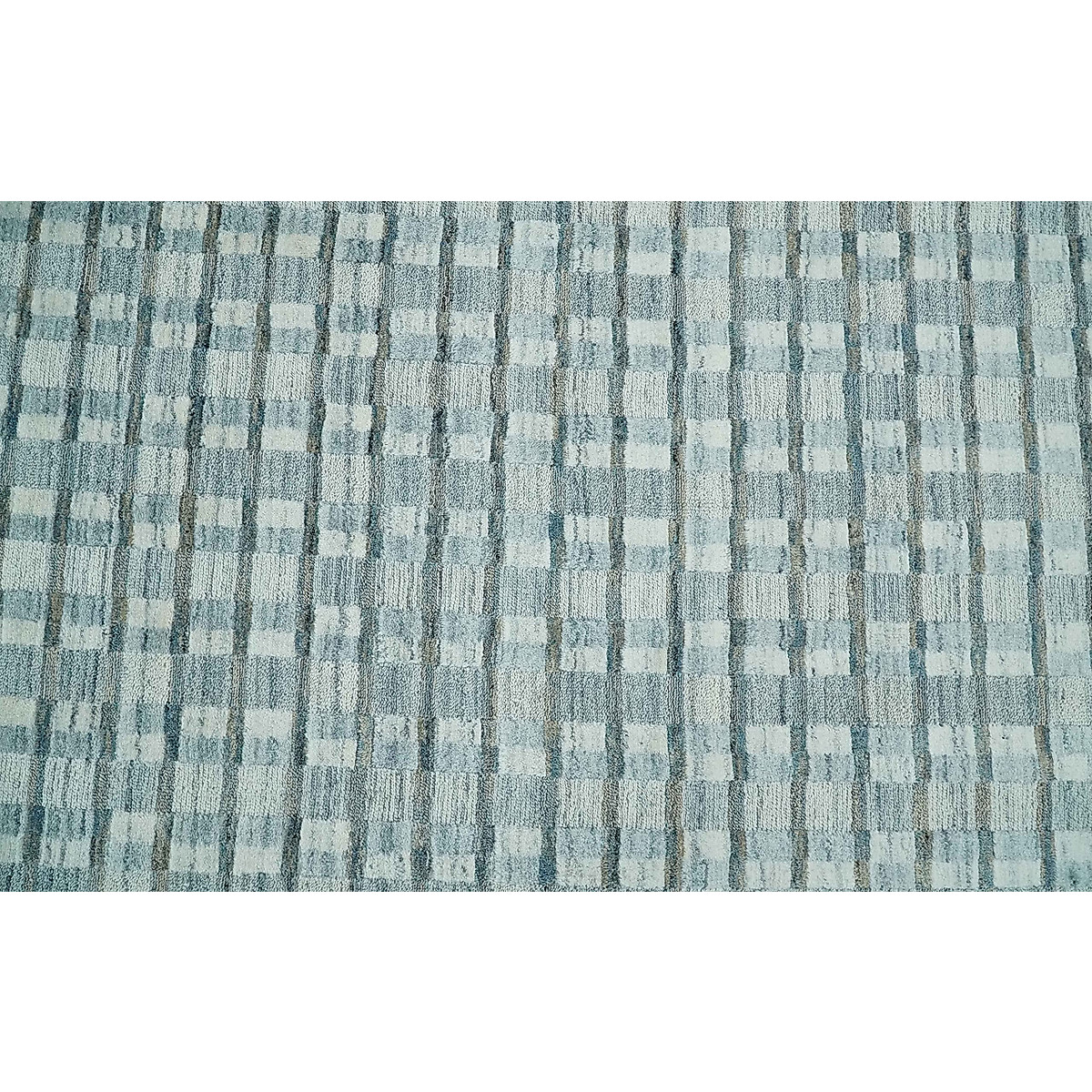 Artisan's Arc Hand Made Checkered Scandinavian Blended Wool Flatwoven Area Rug, White, Teal and Gray, 8x10 | KE18810