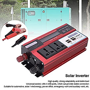 Jeanoko 3000W Solar Inverter, No Noise Power Battery Converter No Pollution Digital Display Solar Inverter 4 USB Ports for Power Office for Driver