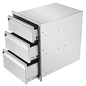 Atatod 14" W Outdoor Kitchen Drawer Stainless Steel BBQ Triple Drawer Flush Mount for Outdoor Kitchen Island(Overall Size:14" W x 21" H x 23" D inch)